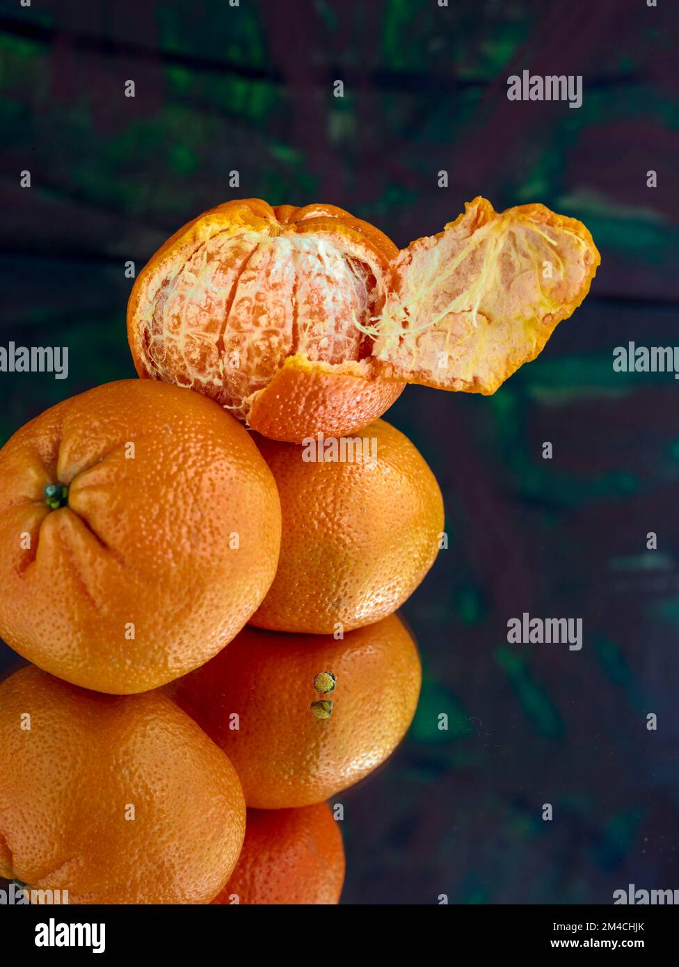 Easy peel sweet Tangerines on clean neutral background. Natural close ...