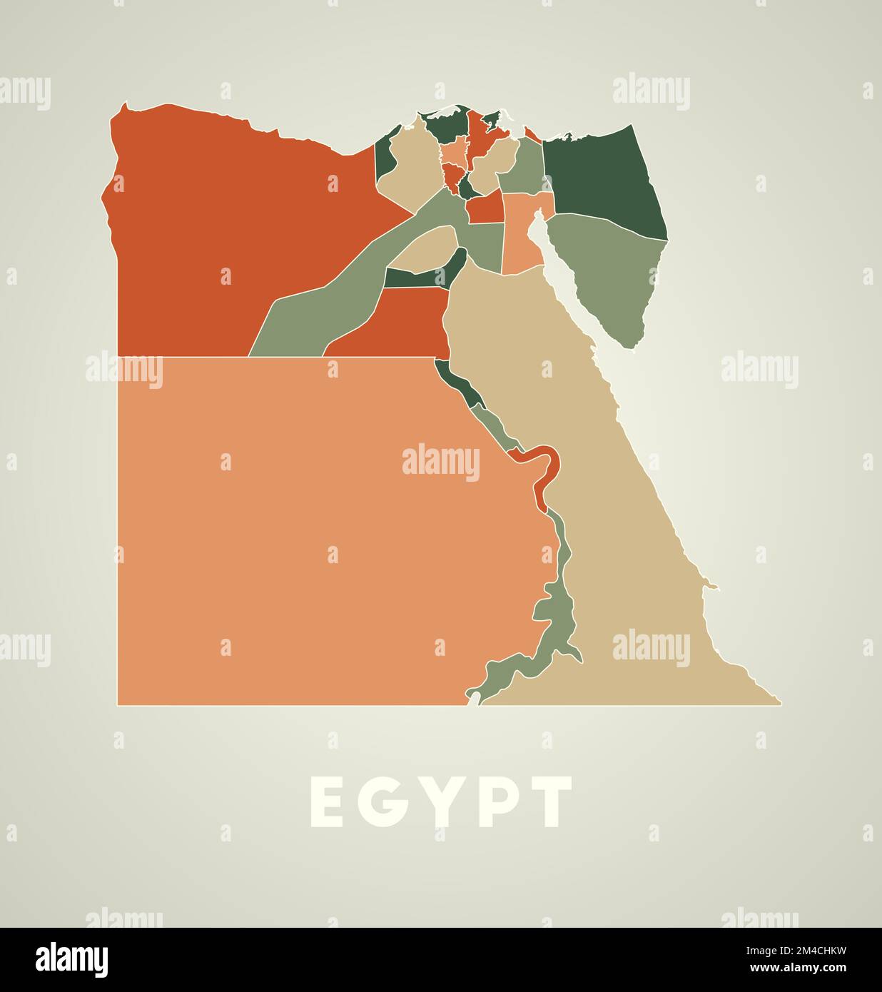 Egypt poster in retro style. Map of the country with regions in autumn ...