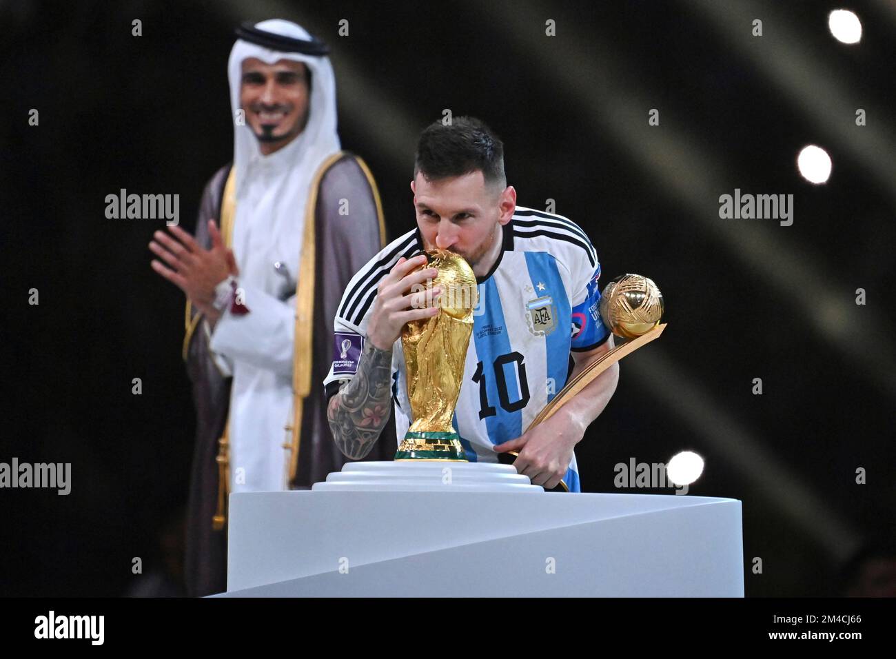 Award ceremony: Lionel MESSI (ARG) kisses the trophy, cup, trophy. Game ...