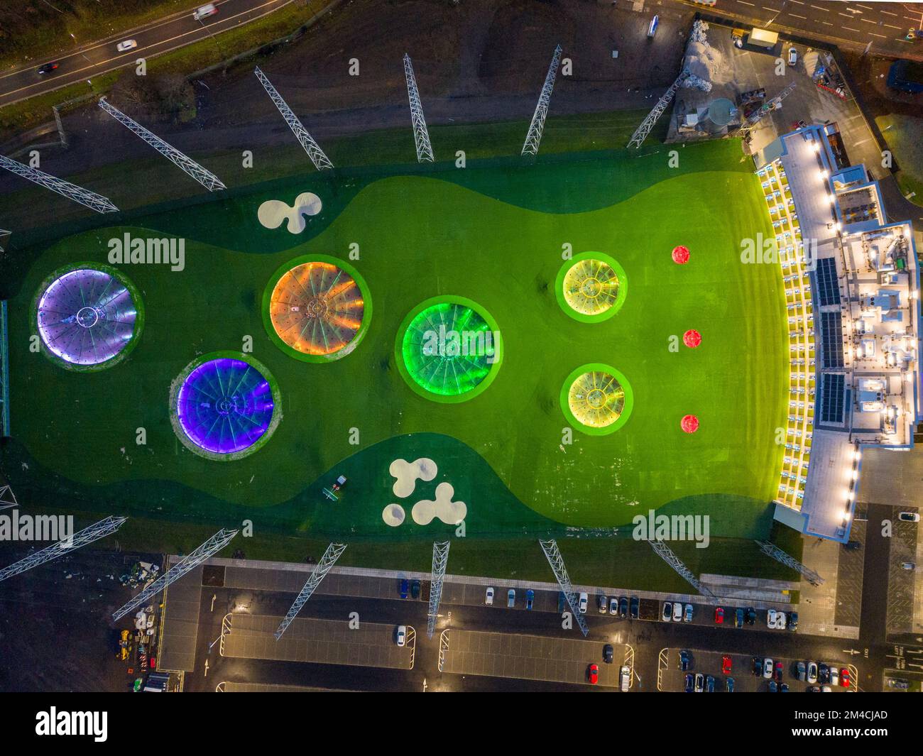 Glasgow Scotland Uk 20th December 2022 Aerial View Of New Floodlit Driving Range In