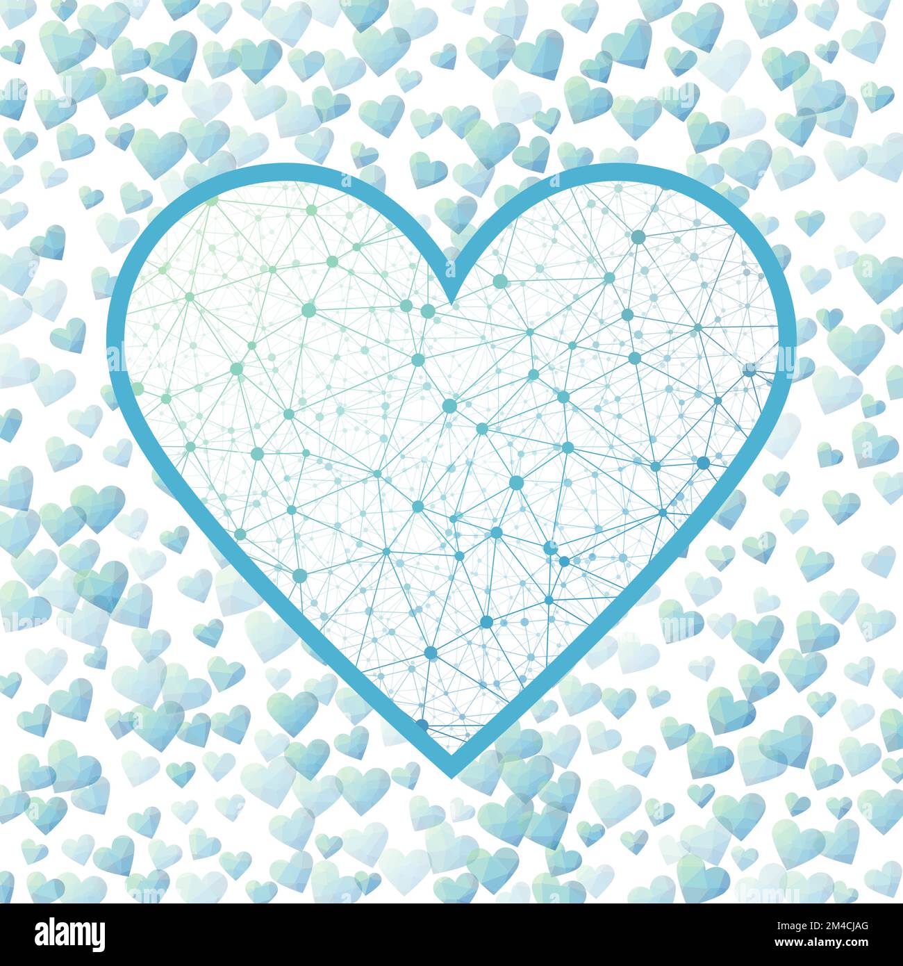 Cyber February 14. Geometric heart mesh in green-blue color shades ...