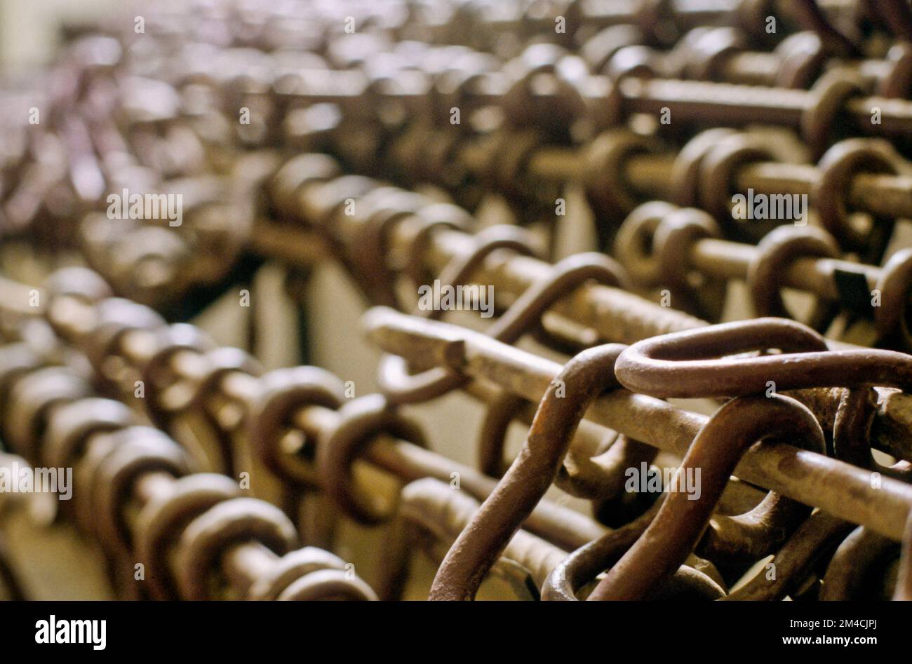 Steel shackles in the Tuol Sleng Genocide Museum, former Tuol Svay Prey ...