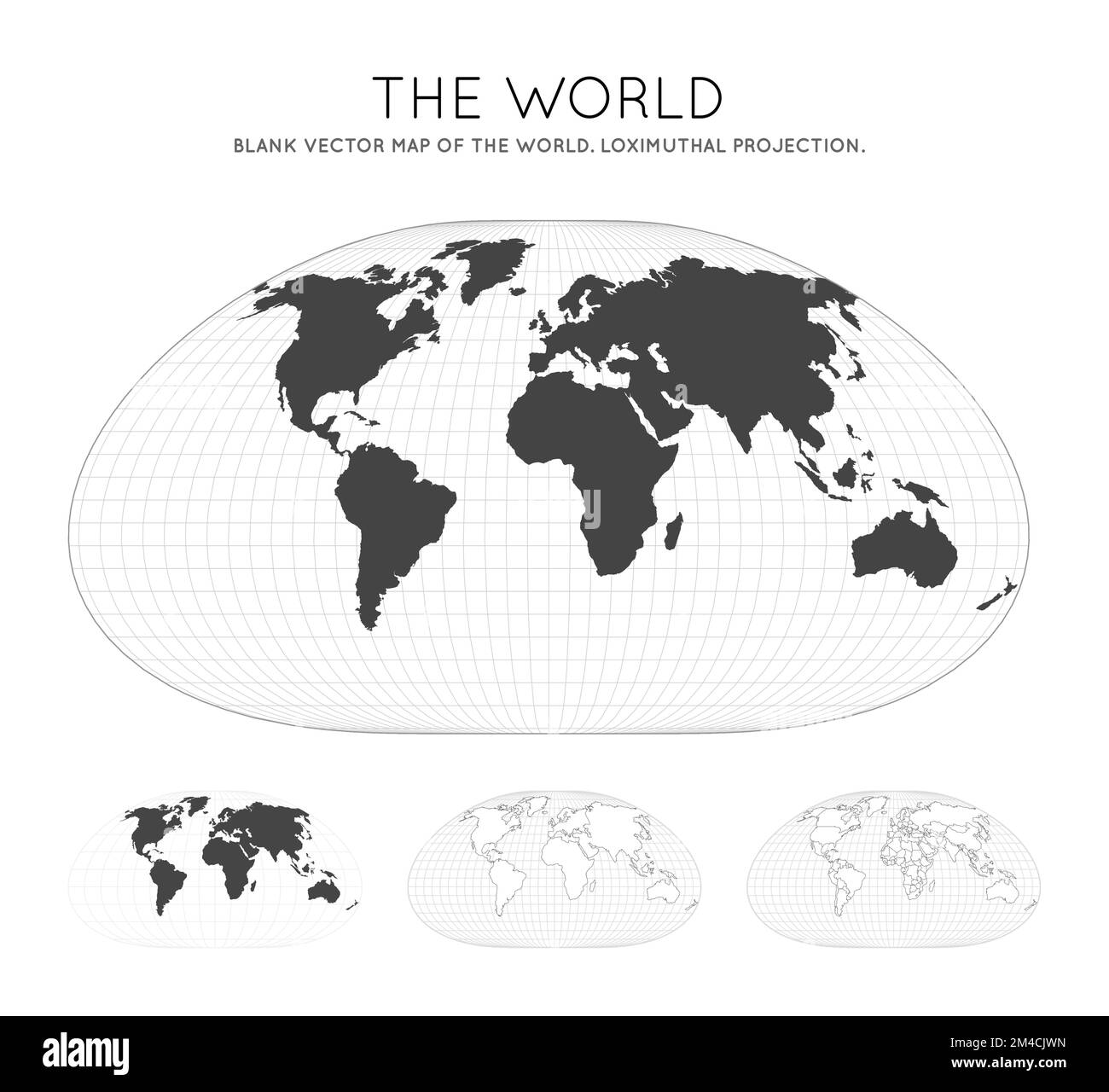 Map of The World. Loximuthal projection. Globe with latitude and ...