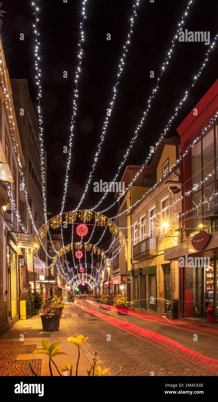 Chaves, Portugal - December 10, 2022: Beautiful street night view of ...
