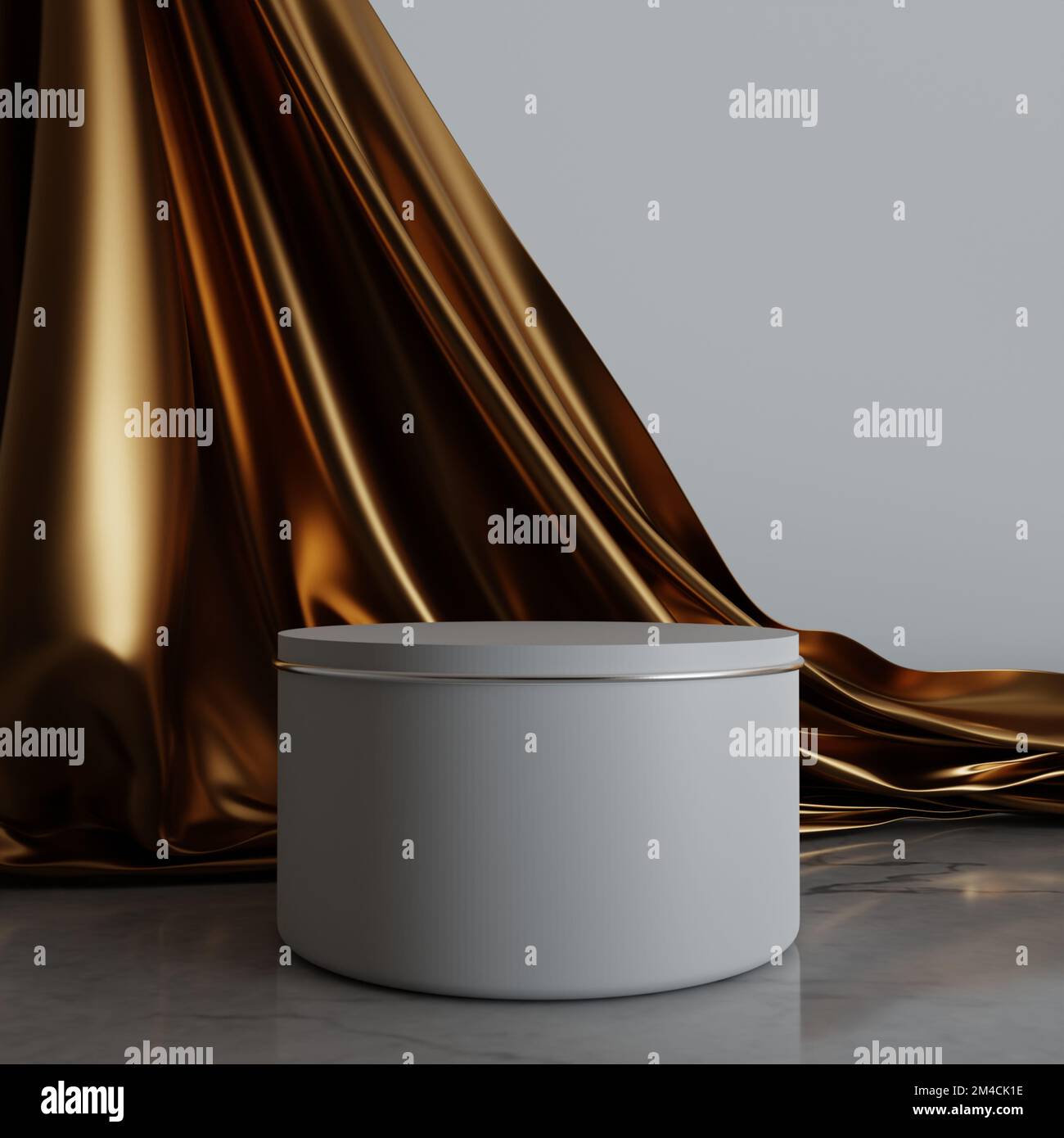 isolated big podium with golden color curtain 3d rendering realistic ...