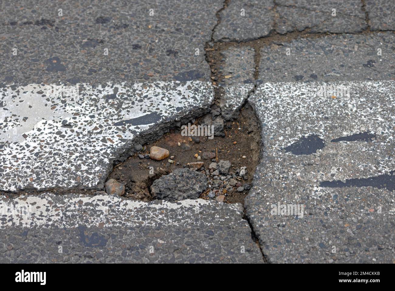 Large Pothole in Tarmac Middle of Street Transport Problem Stock Photo ...