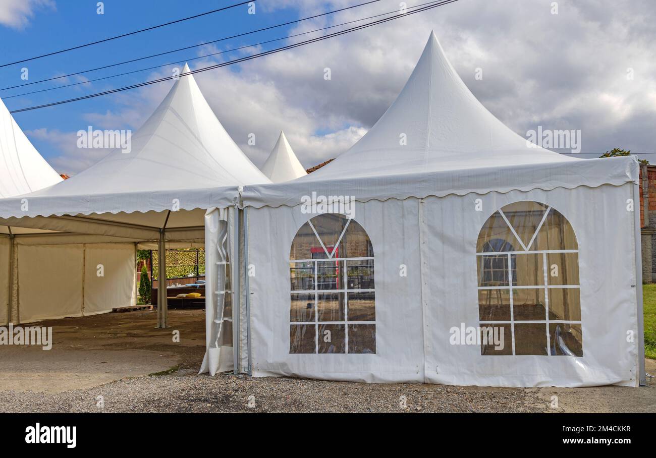 Party Event Tent White Canopy Temporary Structure Stock Photo - Alamy