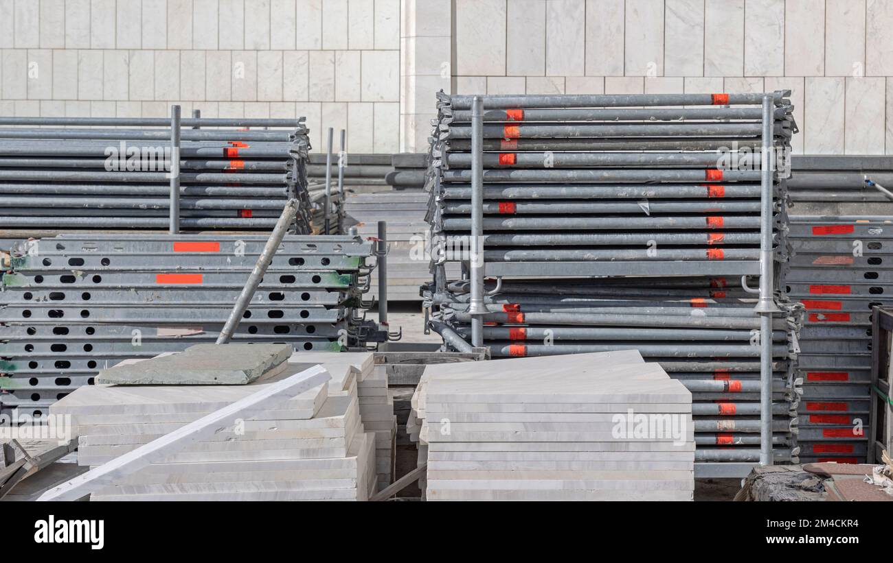 Scaffolding Steel Pipes Rack Storage at Construction Site Stock Photo ...