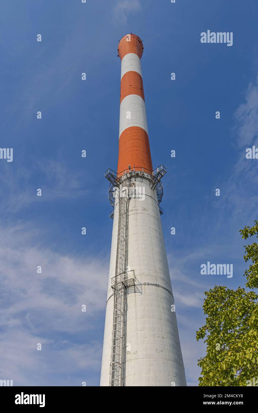 Red and White Tall Chimney Structure at Thermal Power Station Stock ...