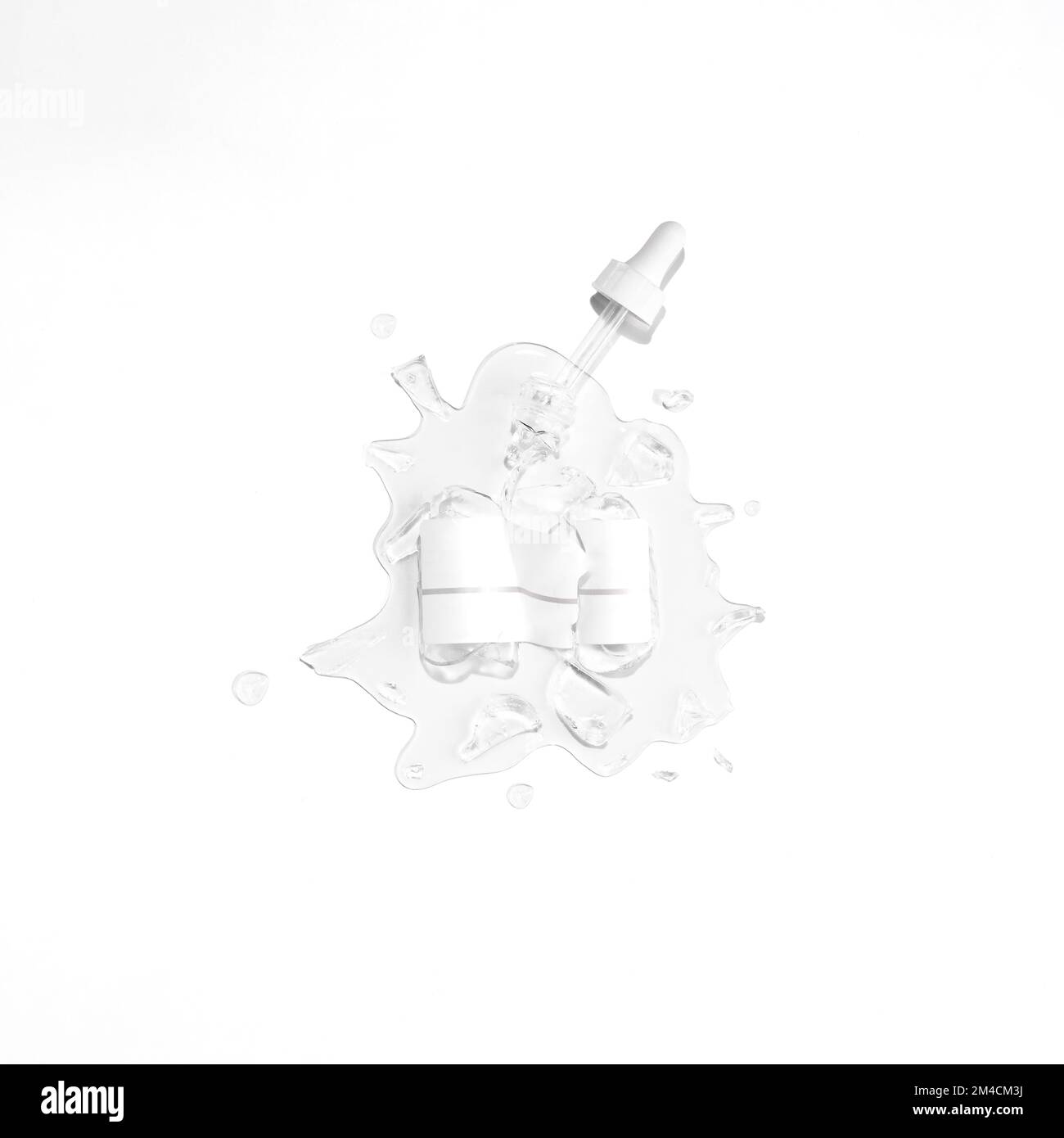 a broken bottle of cosmetics on a white background Stock Photo - Alamy