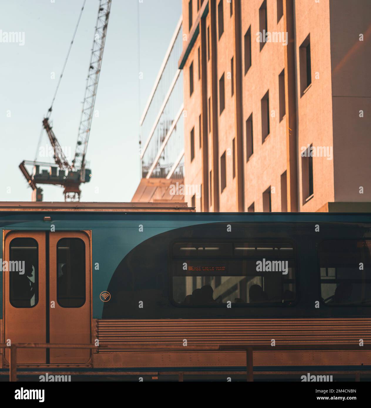 train in the city sunset downtown miami dade transport people Stock ...