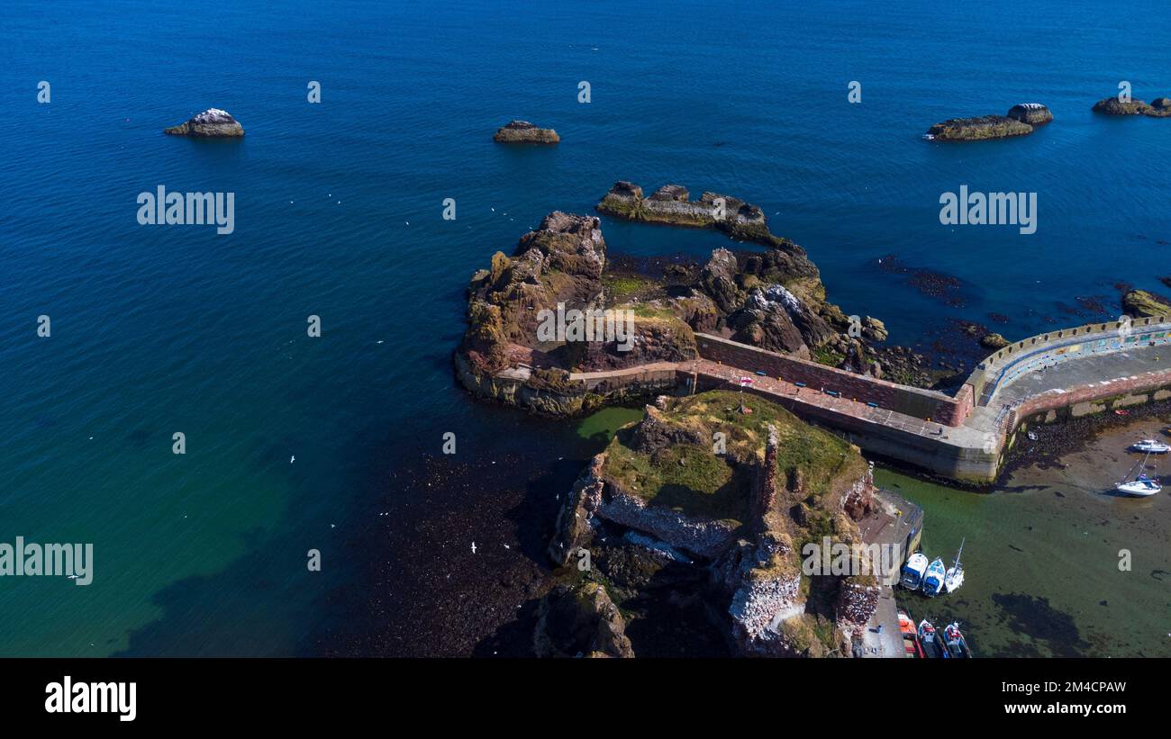 Aerial view of the town of Dunbar in the Lowlands of East Lothian ...