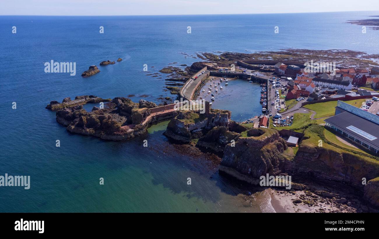 Aerial view of the town of Dunbar in the Lowlands of East Lothian ...