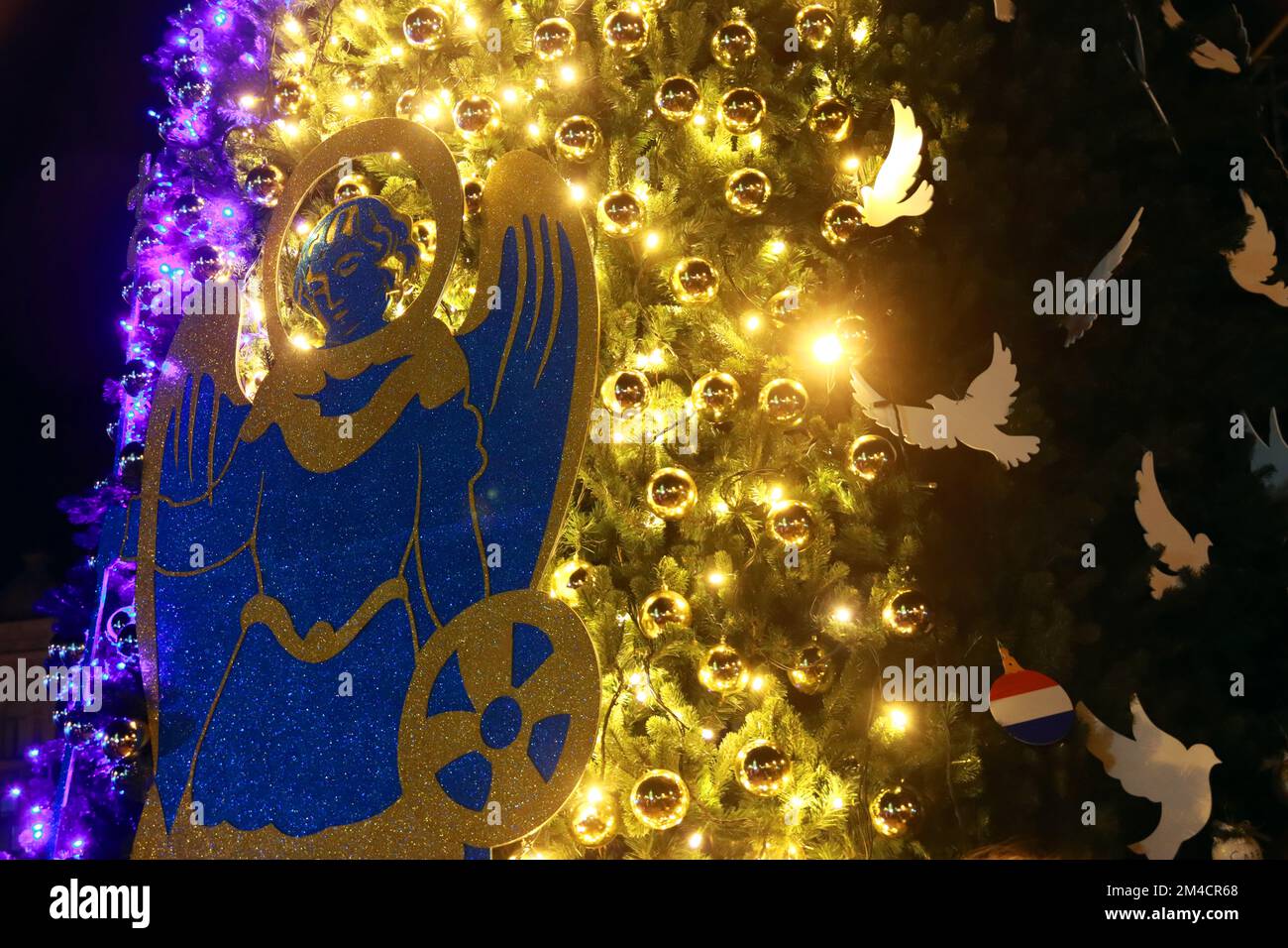 KYIV, UKRAINE - DECEMBER 19, 2022 - The main country's "Christmas tree ...