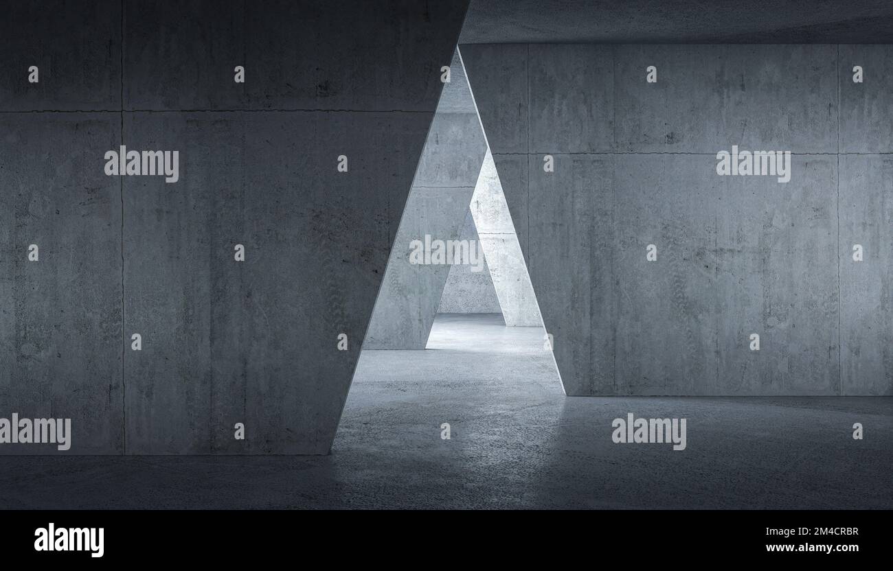 abstract concrete interior in triangular shapes. 3d render Stock Photo ...