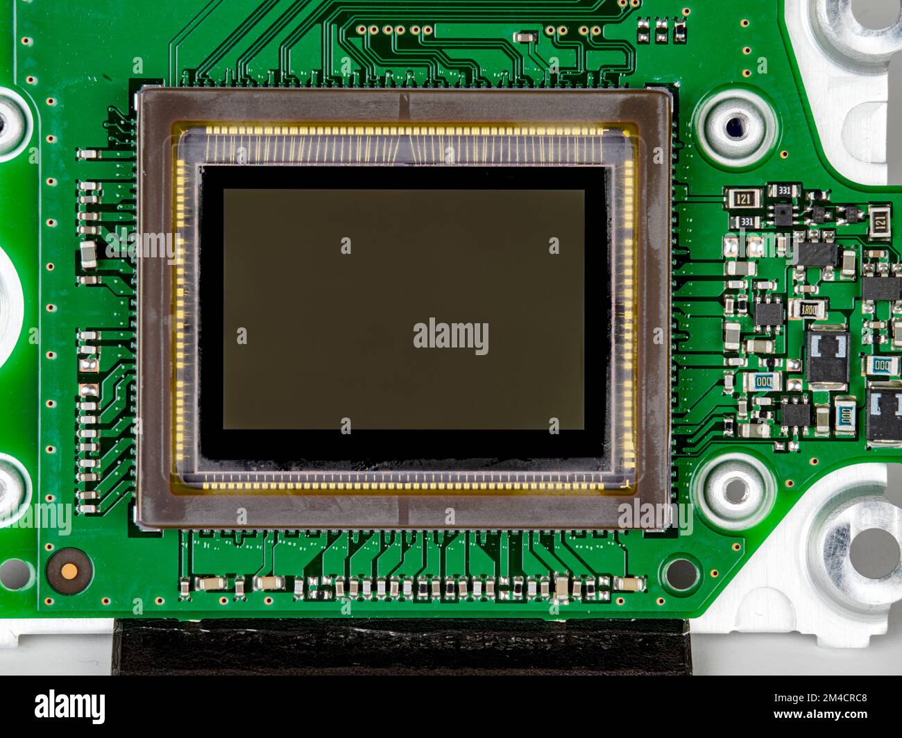 Macro of a camera’s imager sensor and electronic connections Stock ...