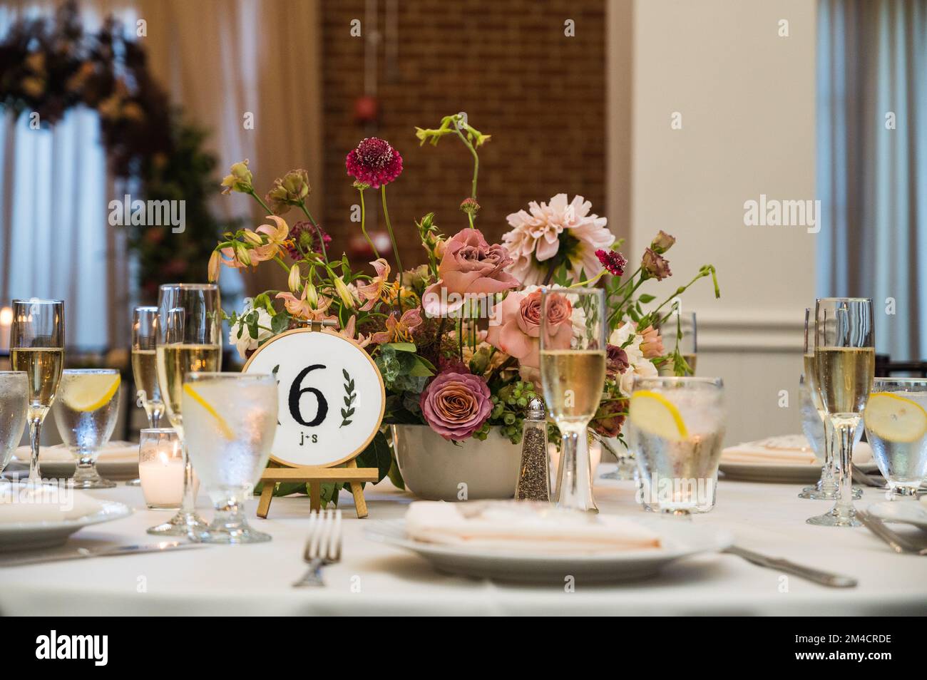 Photograph of modern hip wedding venue and table setup Stock Photo - Alamy