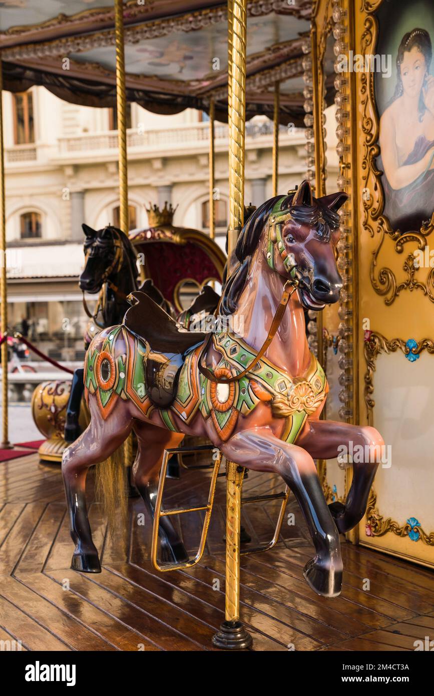 Beautiful old carrousel - merry go round - in Florence, Italy Stock ...