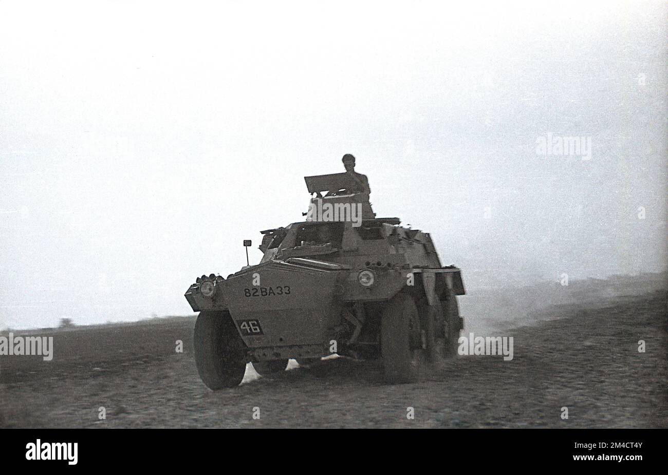 1956, historical, Cyprus, travelling outside in a desert area, motor ...