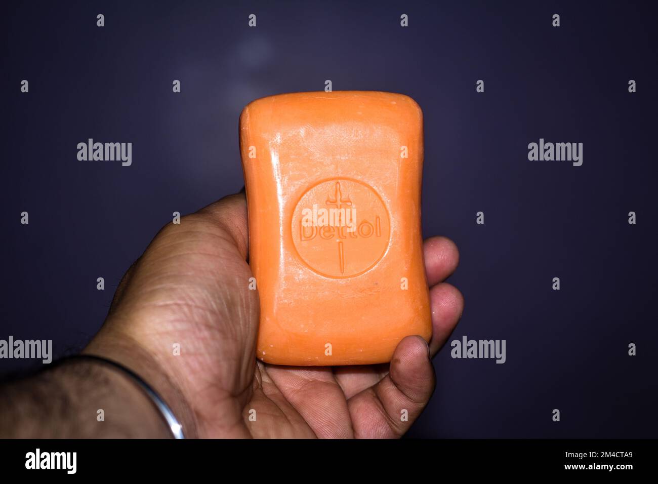 Delhi, India - Man hand with Dettol Anti-Bacterial Sensitive Bar Soap ...