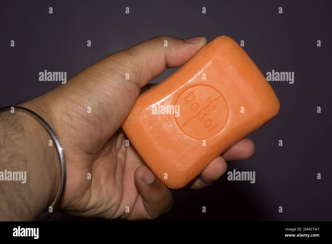 Delhi, India - Man hand with Dettol Anti-Bacterial Sensitive Bar Soap ...