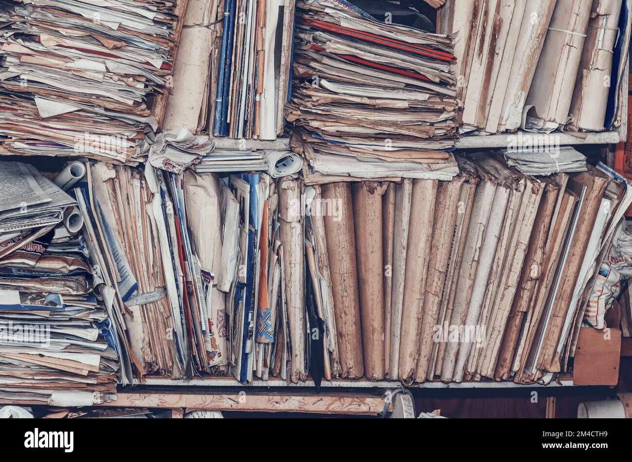 Old paper documents on shelves Stock Photo - Alamy