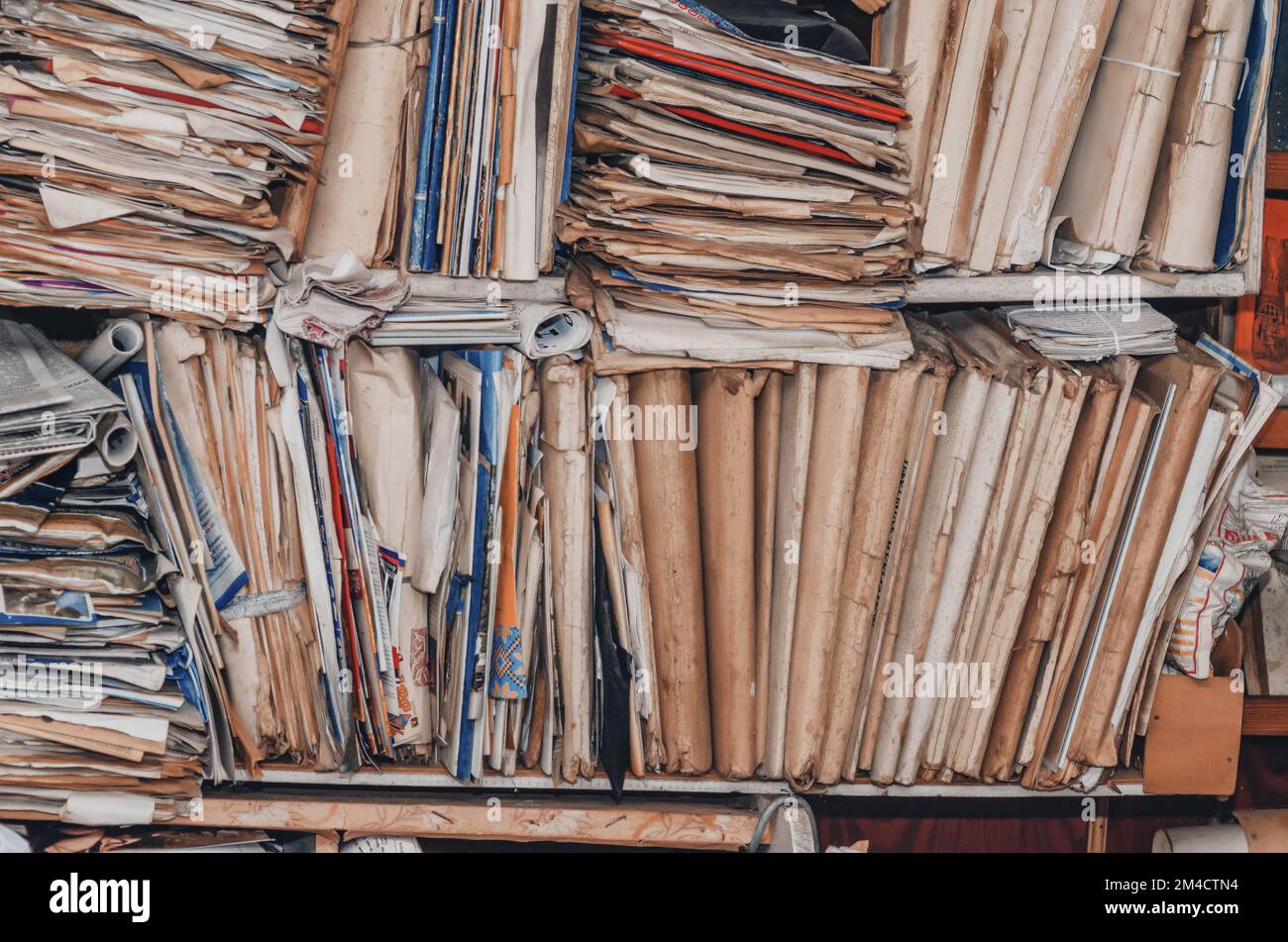 Desk with stacked files in out hi-res stock photography and images - Alamy