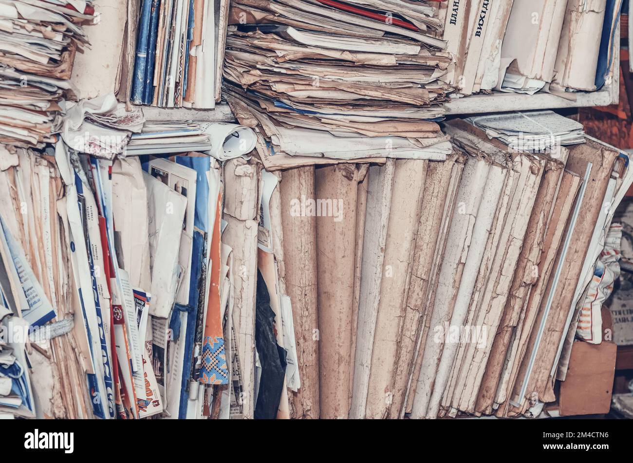 Old paper documents on shelves Stock Photo - Alamy