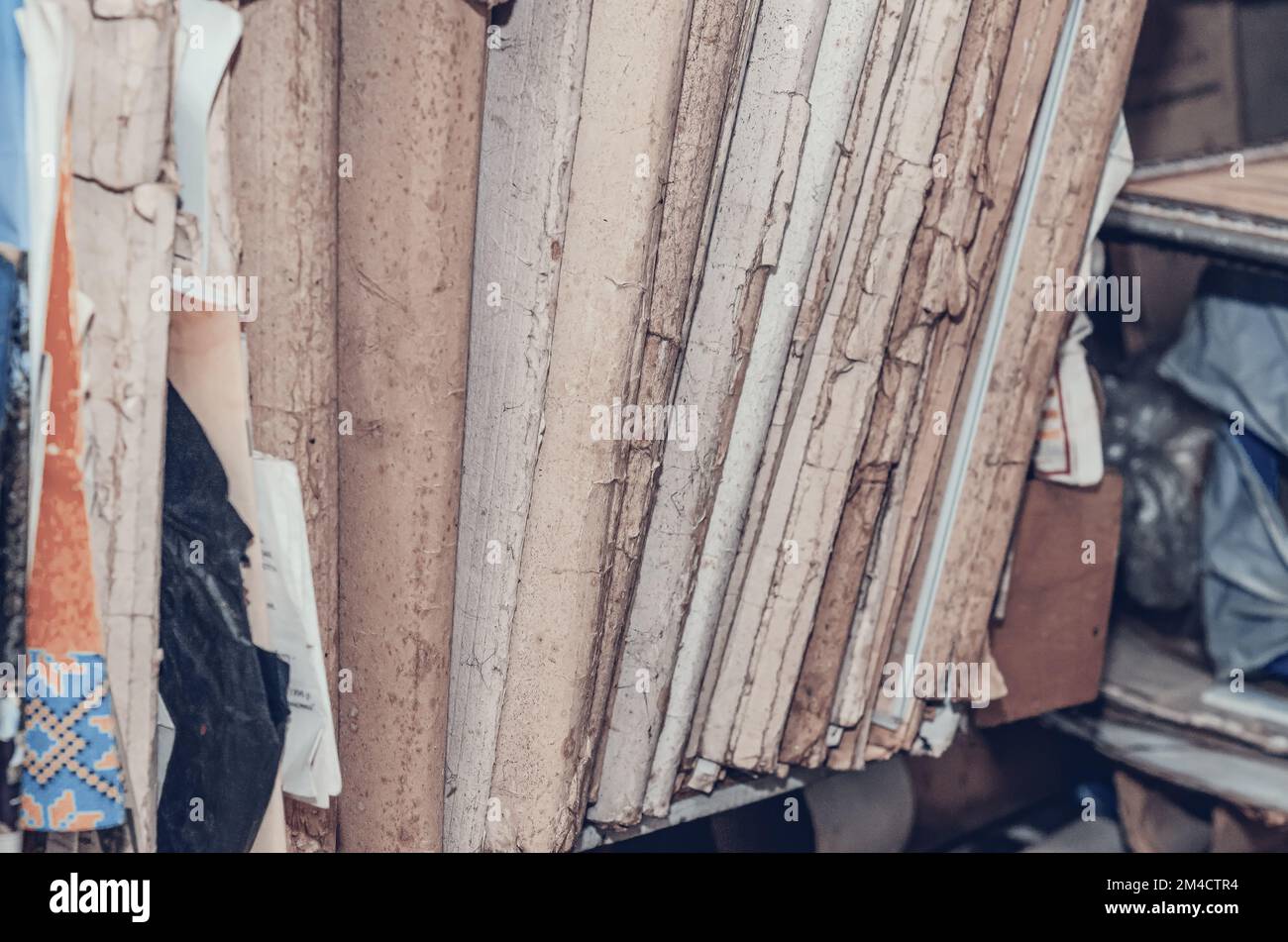 Documents, old papers in folders on shelves are stacked in a mess Stock ...