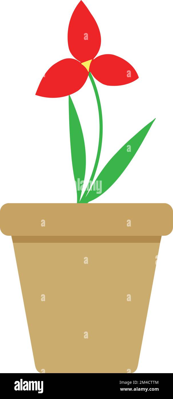 Simple red flower in a pot. Flat style icon. Botanical art. Vector ...