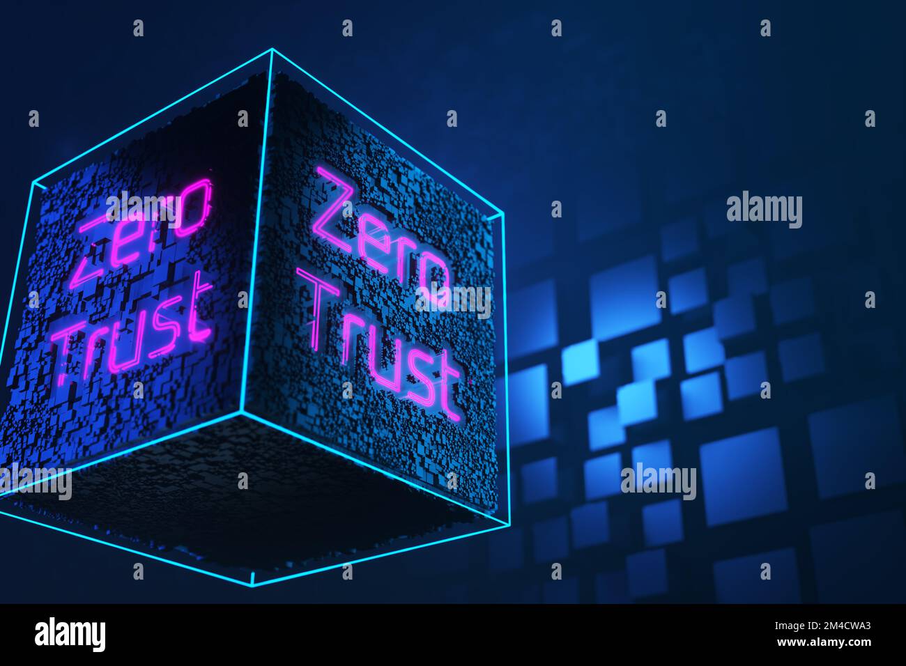 The inscription zero trust on a technology cube. Network connection ... The inscription zero trust on a technology cube. Network connection ...
