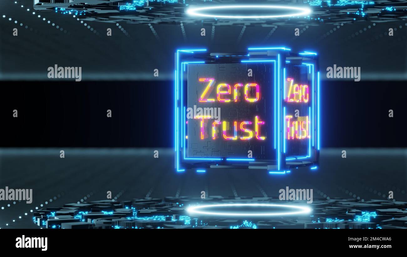 The inscription zero trust on a technology cube. Network connection ...