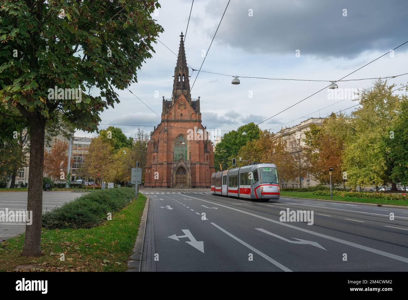 Red Church and Brno Tram - Brno, Czech Republic Stock Photo - Alamy