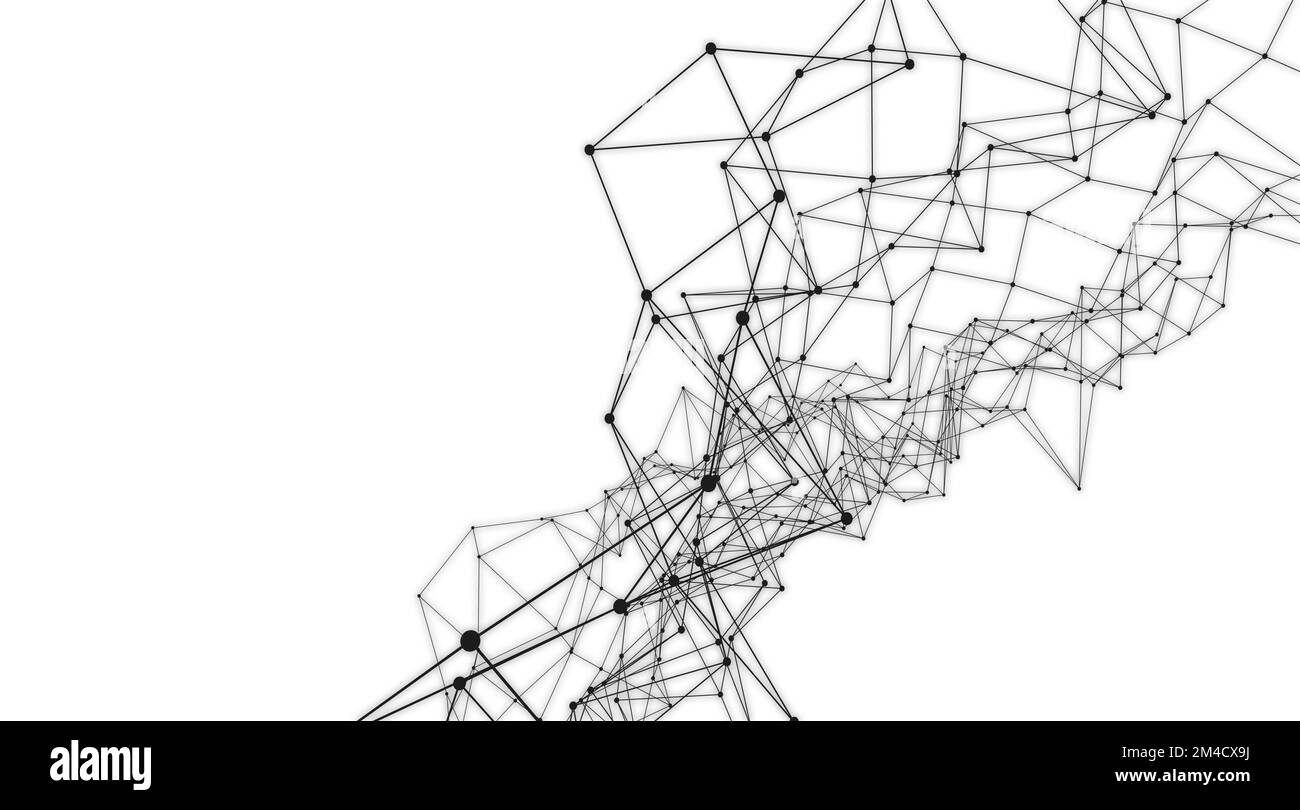 Black and white tech background with dotted particles and lines ...