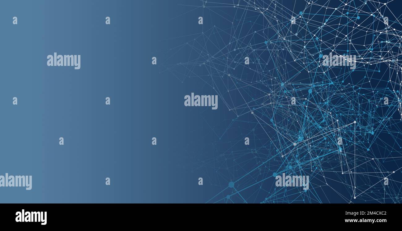 Illustration of dotted lines and particles on blue background. Abstract ...