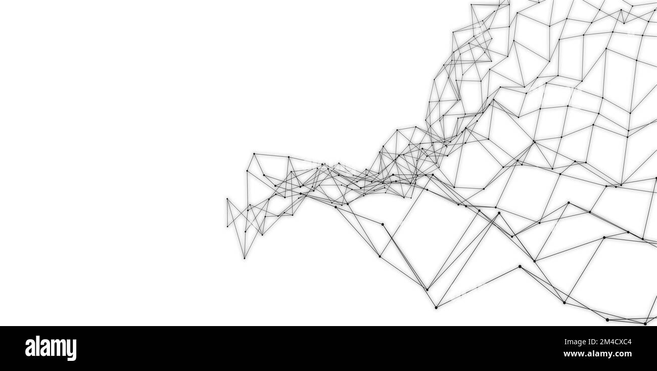 Black and white tech background with dotted particles and lines ...