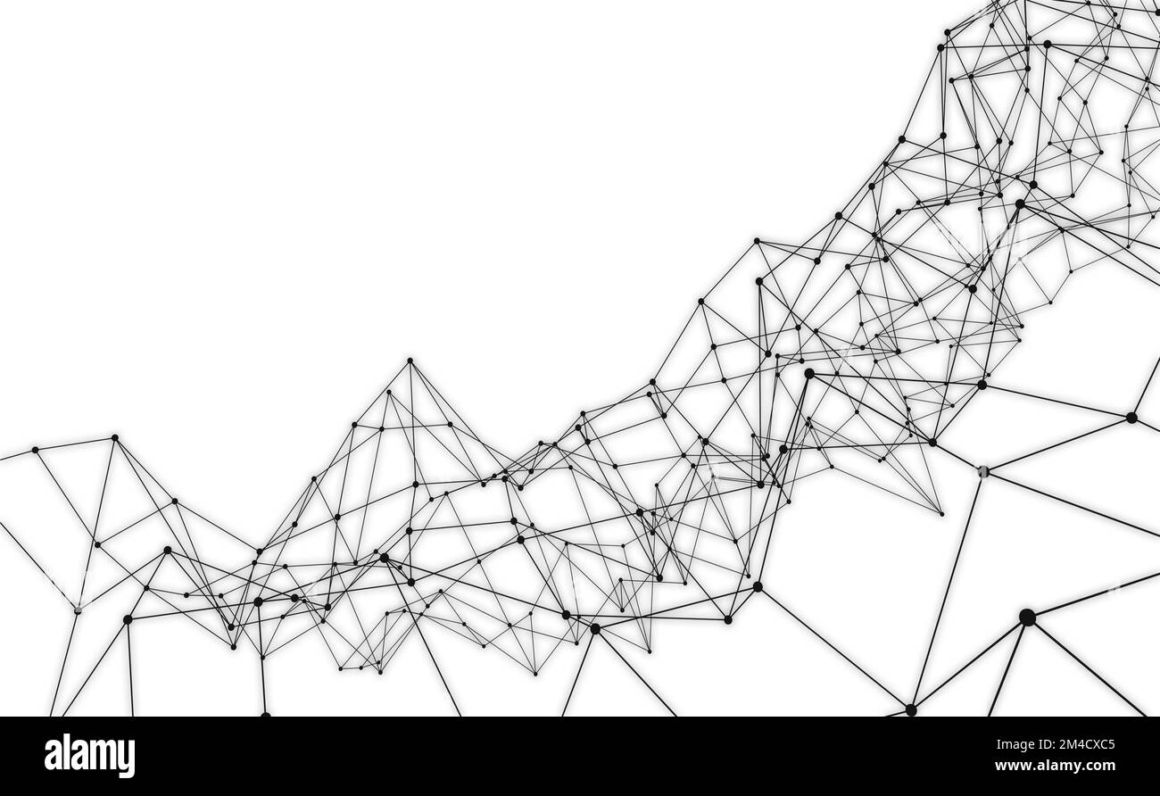 Black and white tech background with dotted particles and lines ...