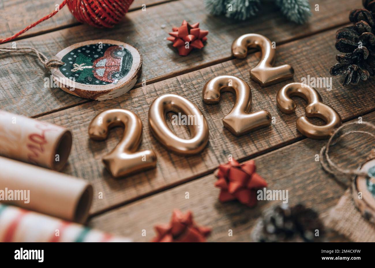 Golden numbers changing from 2022 to new year 2023. Christmas ...