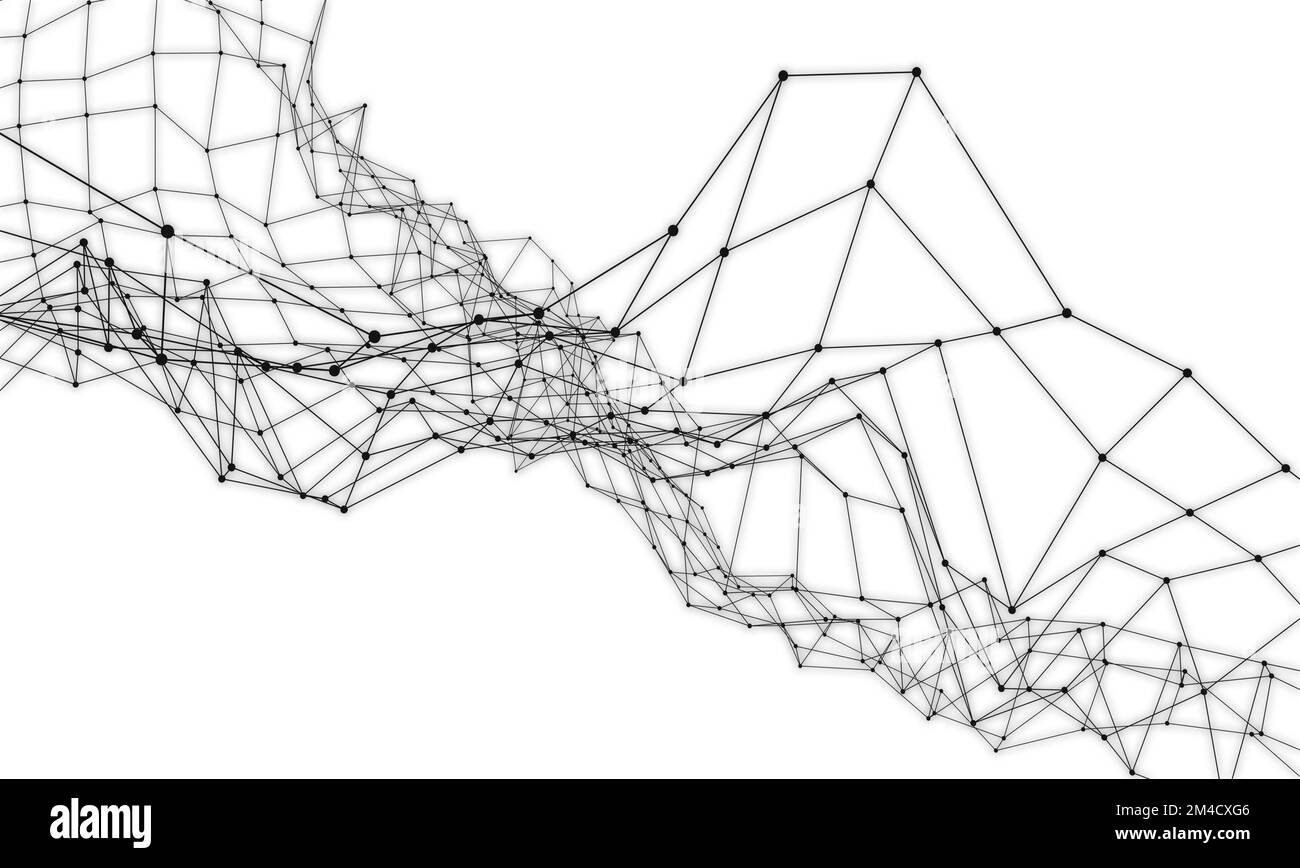 Black and white tech background with dotted particles and lines ...