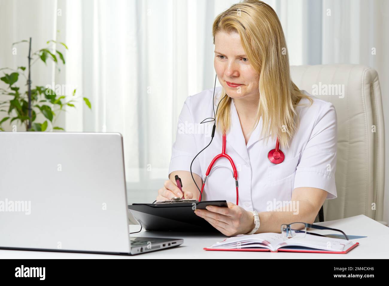 Remote medical help for distance patient, telemedicine. Teleconference ...