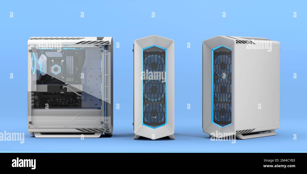 Computer Gaming PC with neon light Futuristic modern workplace 3d ...