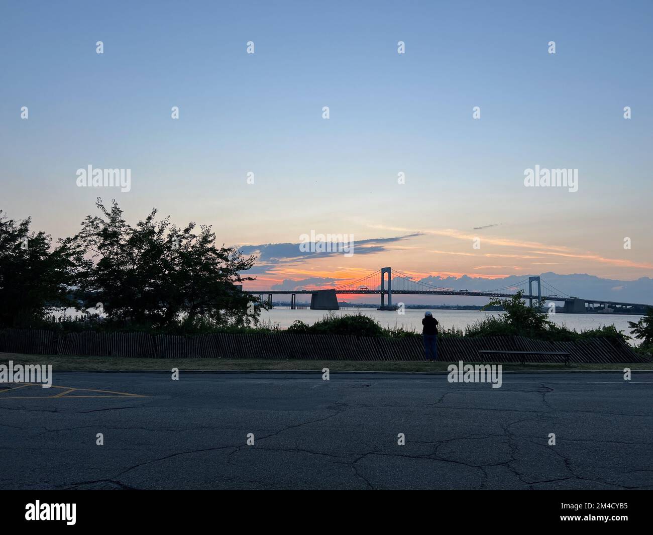 The Street Side View Of Throgs Neck Bridge Before The Blue Shaded