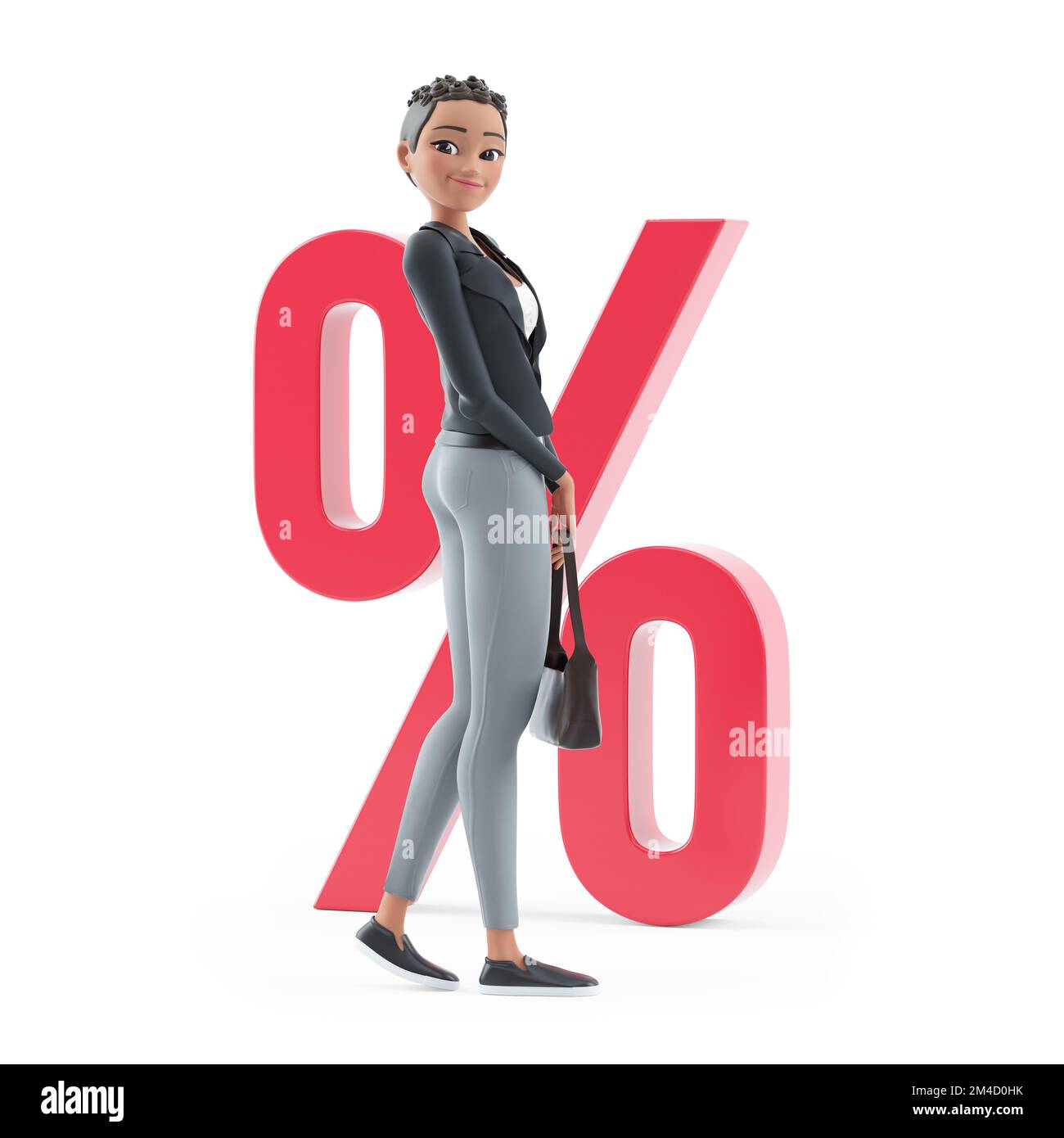 3d character woman in front of percent sign, illustration isolated on ...