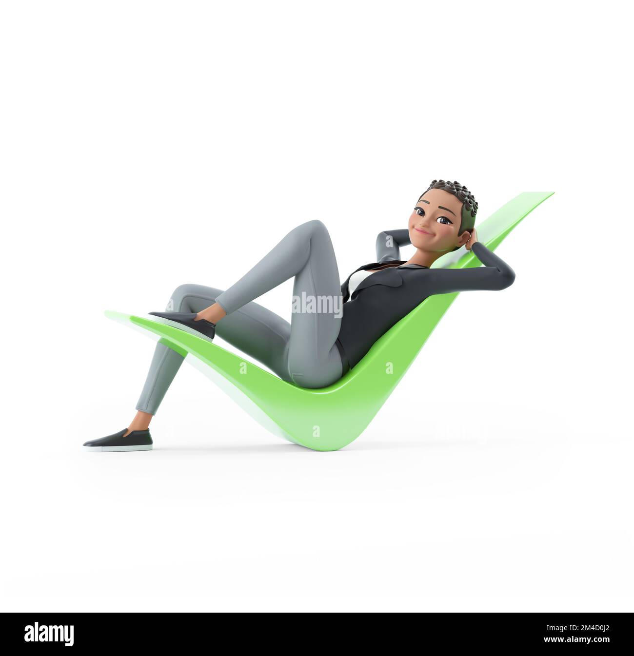 3d character woman lying down on check mark, illustration isolated on ...