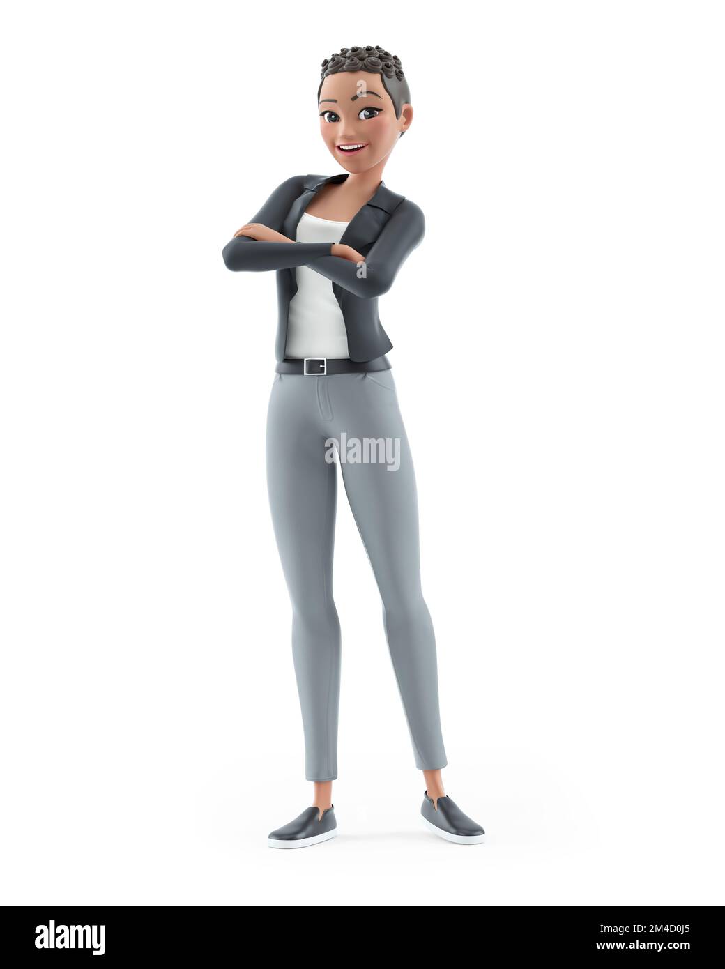 3d character woman arms crossed, illustration isolated on white ...