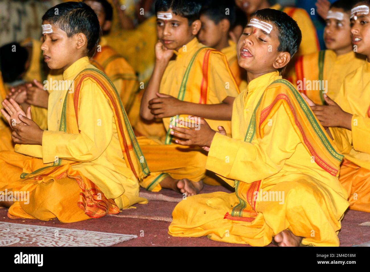 Brahmin-Boys performing the Aartii-Ceremony at Ram Jhula in Rishikesh ...