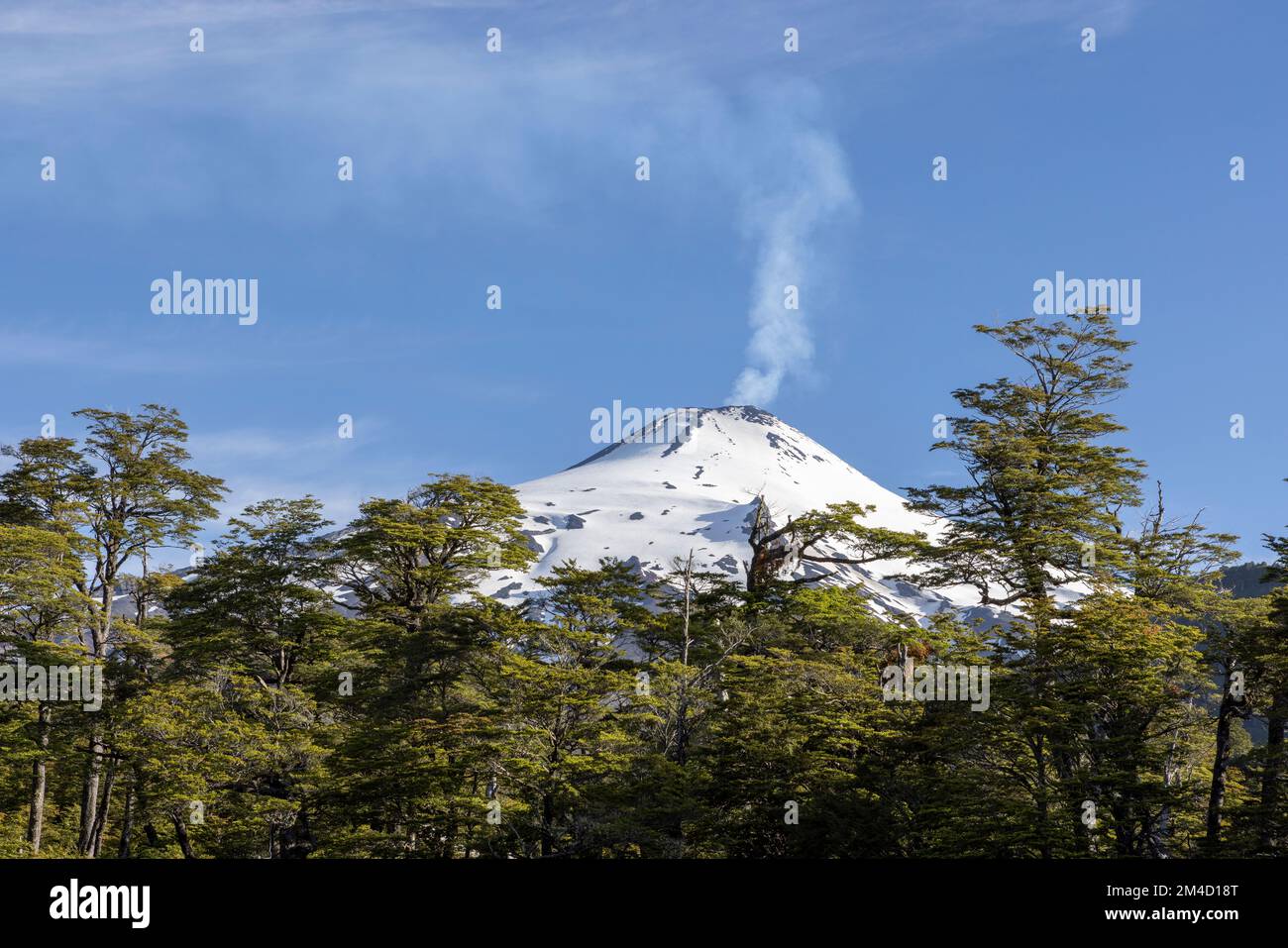Villarrica volcano with a big column of smoke; Pucon, Chile Stock Photo ...