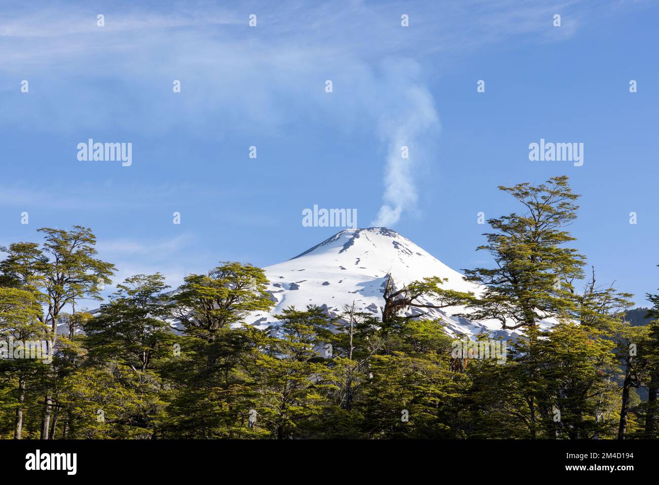Villarrica volcano with a big column of smoke; Pucon, Chile Stock Photo ...