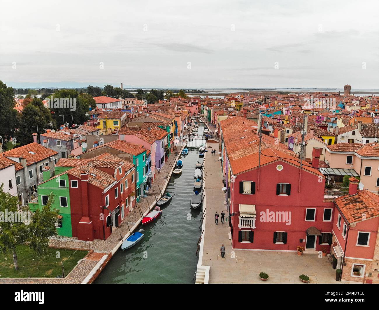 Aerial view of the colorful island of Burano island in Venice, Italy ...