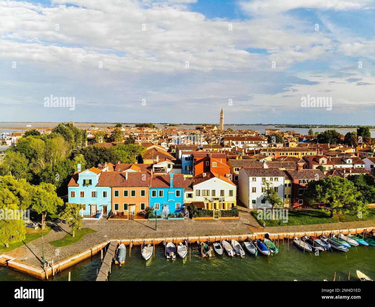 Aerial view of the colorful island of Burano island in Venice, Italy ...